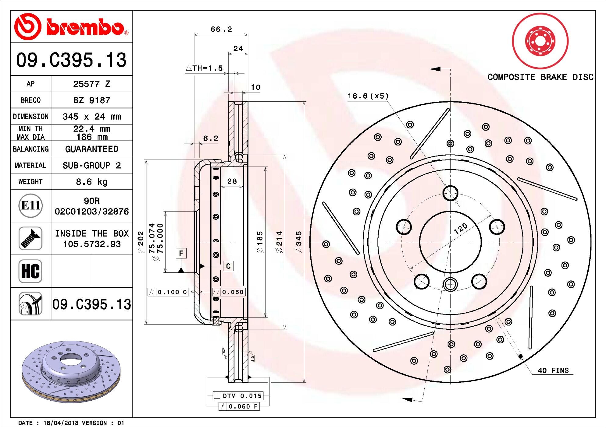 BMW Brembo Disc Brake Rotor – Rear (345mm) 34206797600 Brembo 09.C395.13