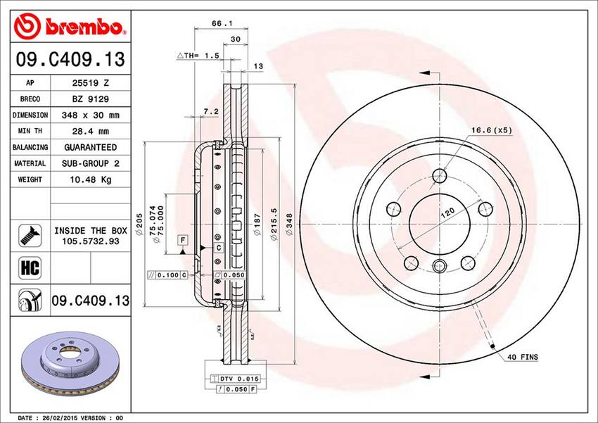 BMW Brembo Disc Brake Rotor – Front (348mm) 34116775277 Brembo 09.C409.13