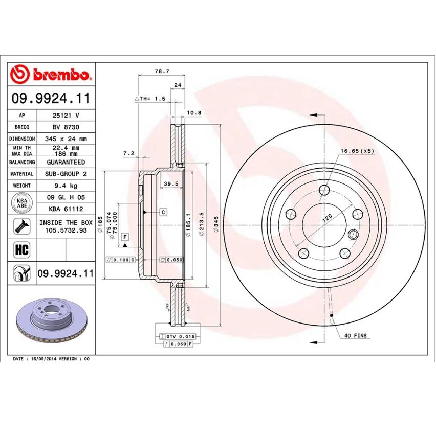 BMW Disc Brake Set Kit – Rotors Rear (345mm) 34216886480 – Brembo ...