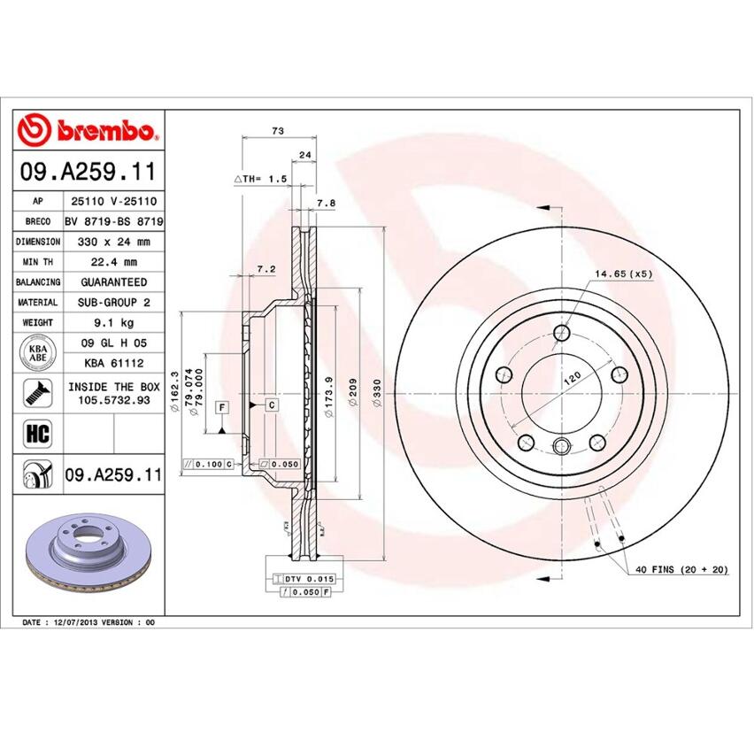 BMW Disc Brake Set Kit – Rotors Front (330mm) 34116854999 – Brembo ...