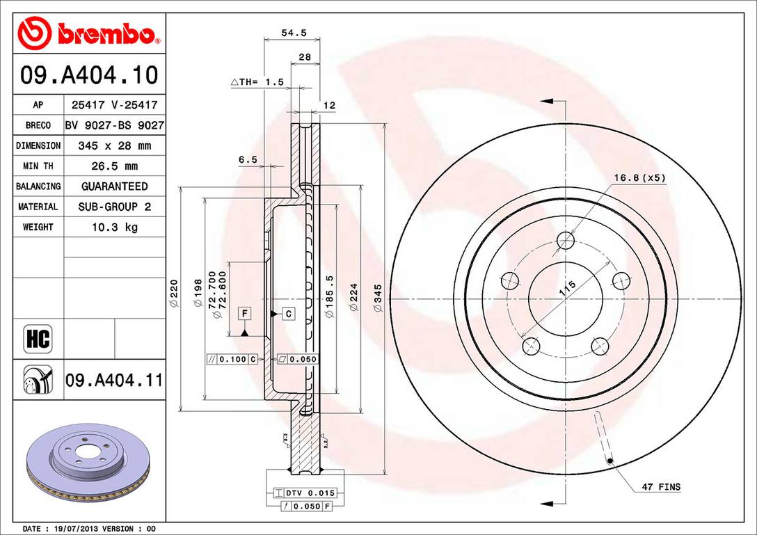 Disc Brake Rotor – Front (345mm) Brembo 09.A404.11