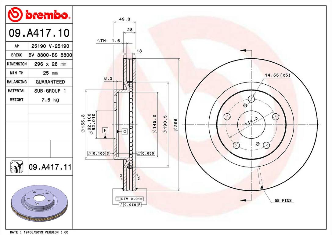 Disc Brake Pad and Rotor Kit – Front (296mm) (Ceramic) Brembo NP ...
