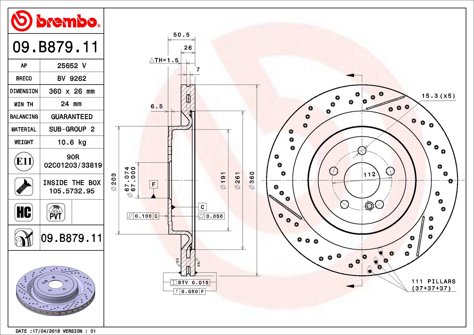 Disc Brake Rotor – Rear (360mm) Brembo 09.B879.11