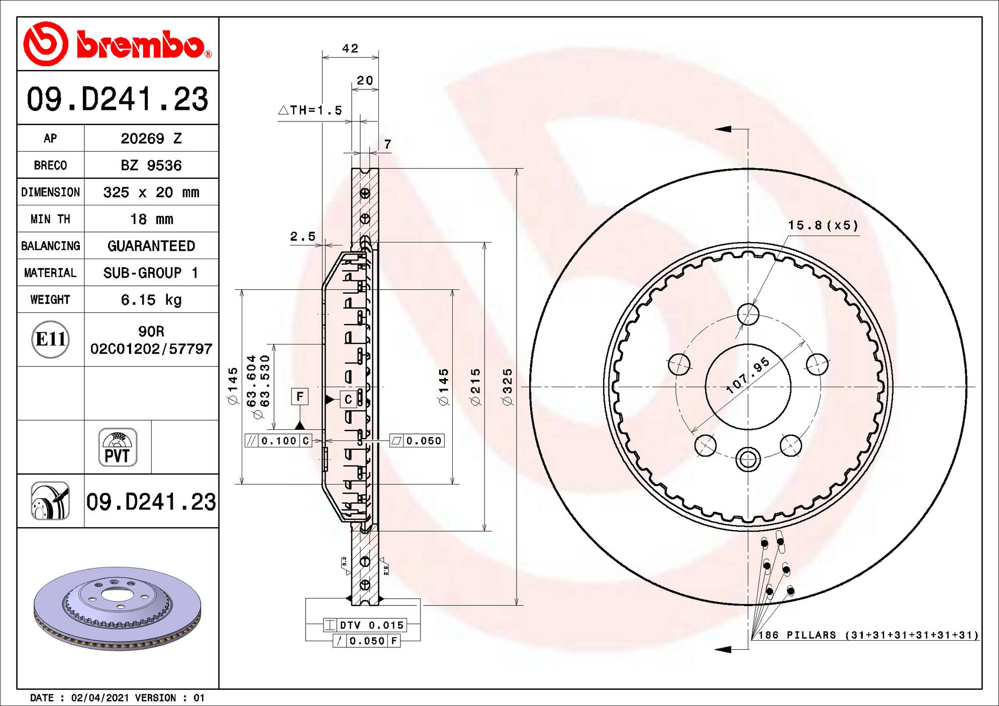 Land Rover Disc Brake Rotor – Rear (325mm) LR114564 Brembo 09.D241.23