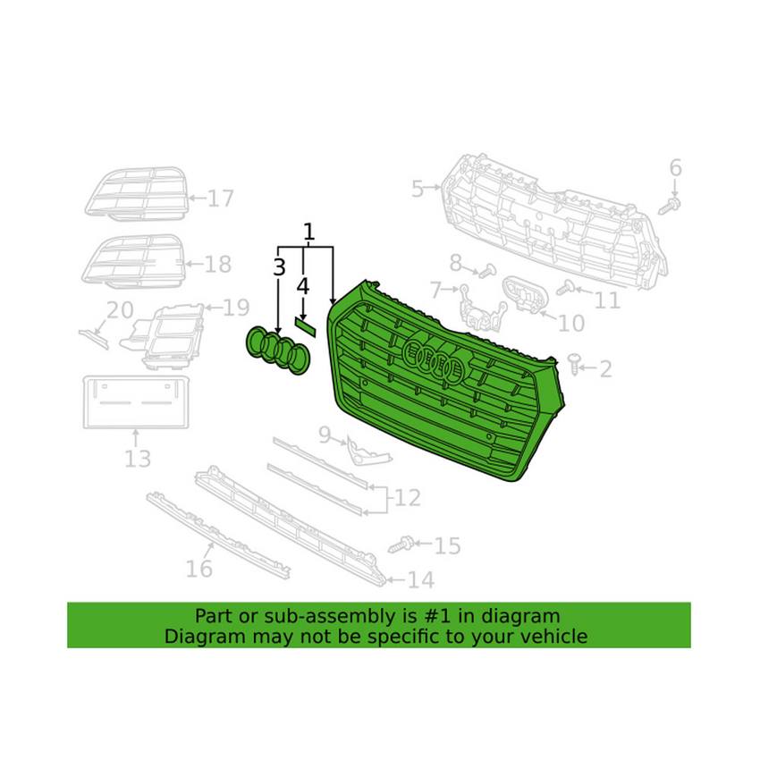 Grille – Front Upper Genuine VW/Audi 80A853651LRP5