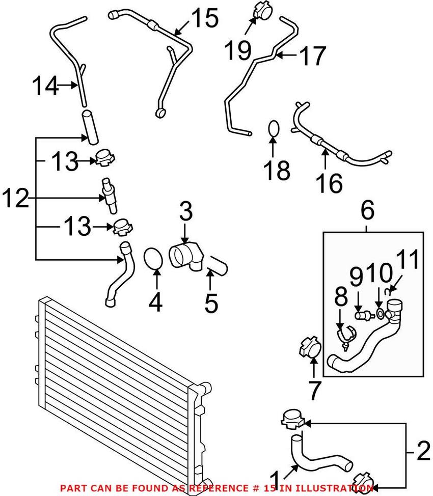 Audi Water Hose 06F121492L Genuine VW/Audi 06F121492L