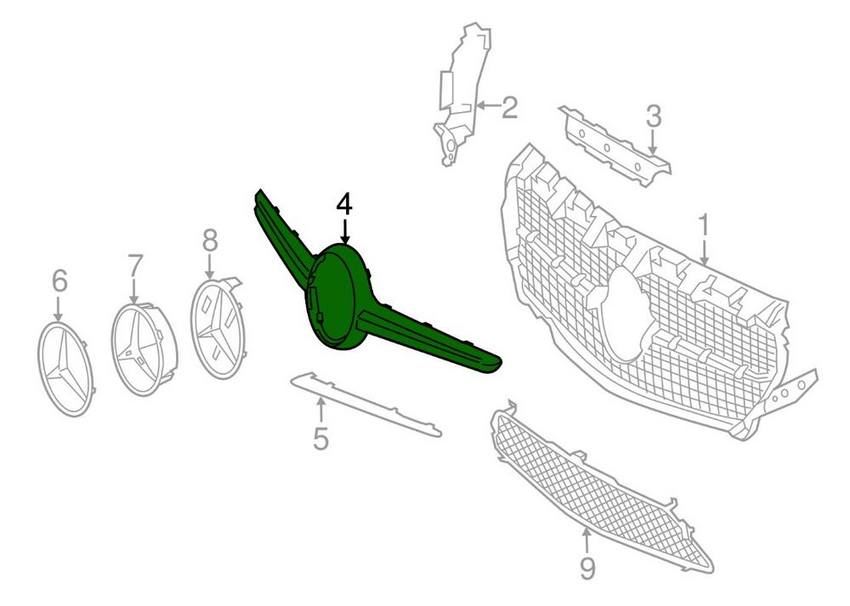 Mercedes Grille Beam (Un-painted) 11788800609999 Genuine Mercedes-Benz ...