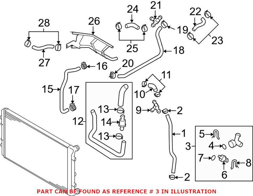 Audi VW Cooling System Bypass Line Adapter 1K0122291AE Genuine VW/Audi ...