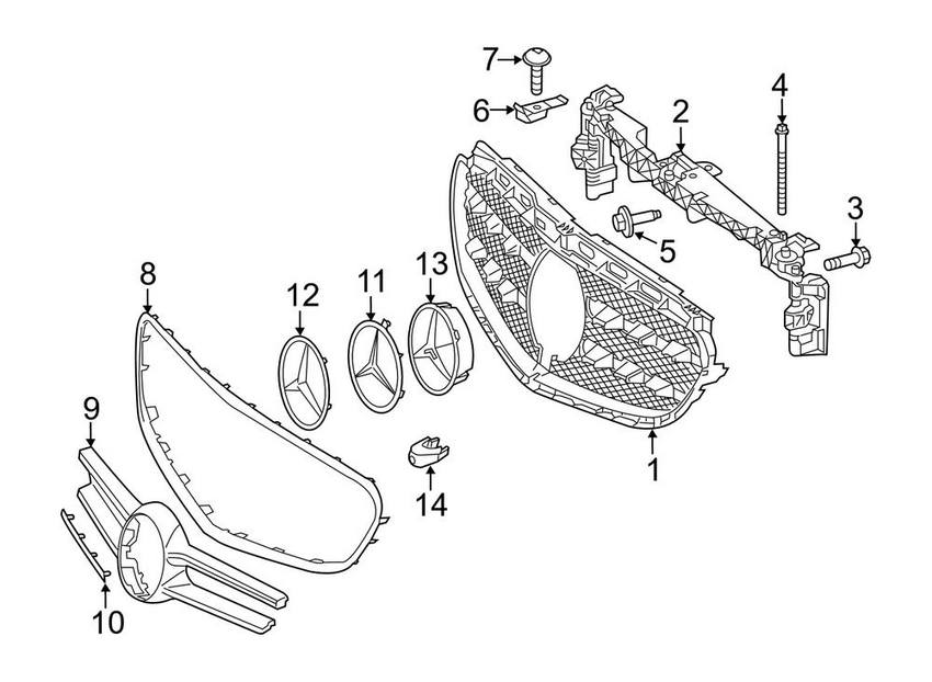 Radiator Grille Bracket Genuine Mercedes-Benz 2128801403