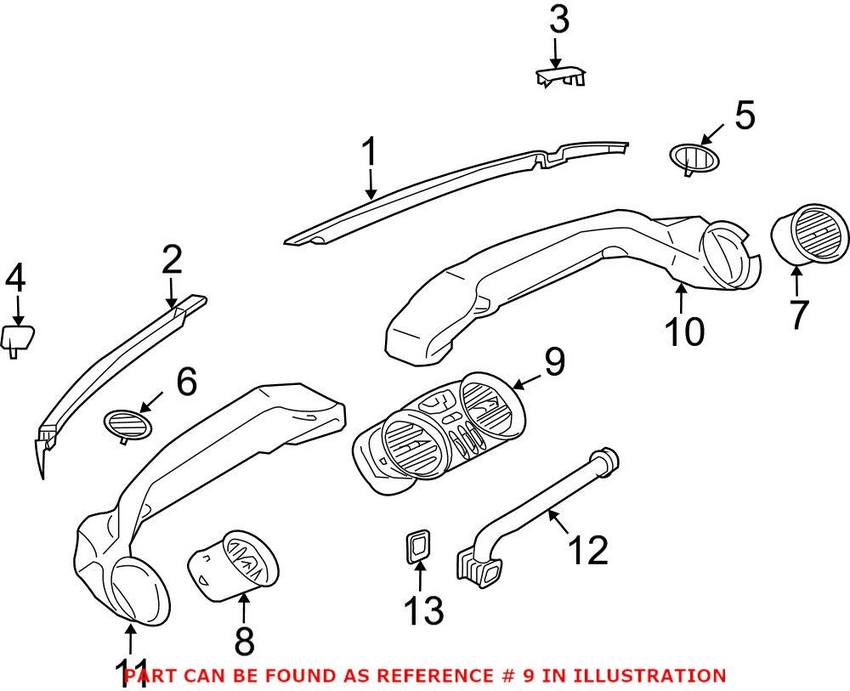 Fresh Air Vent – Center (Black) Genuine Mercedes-Benz 23083004549116