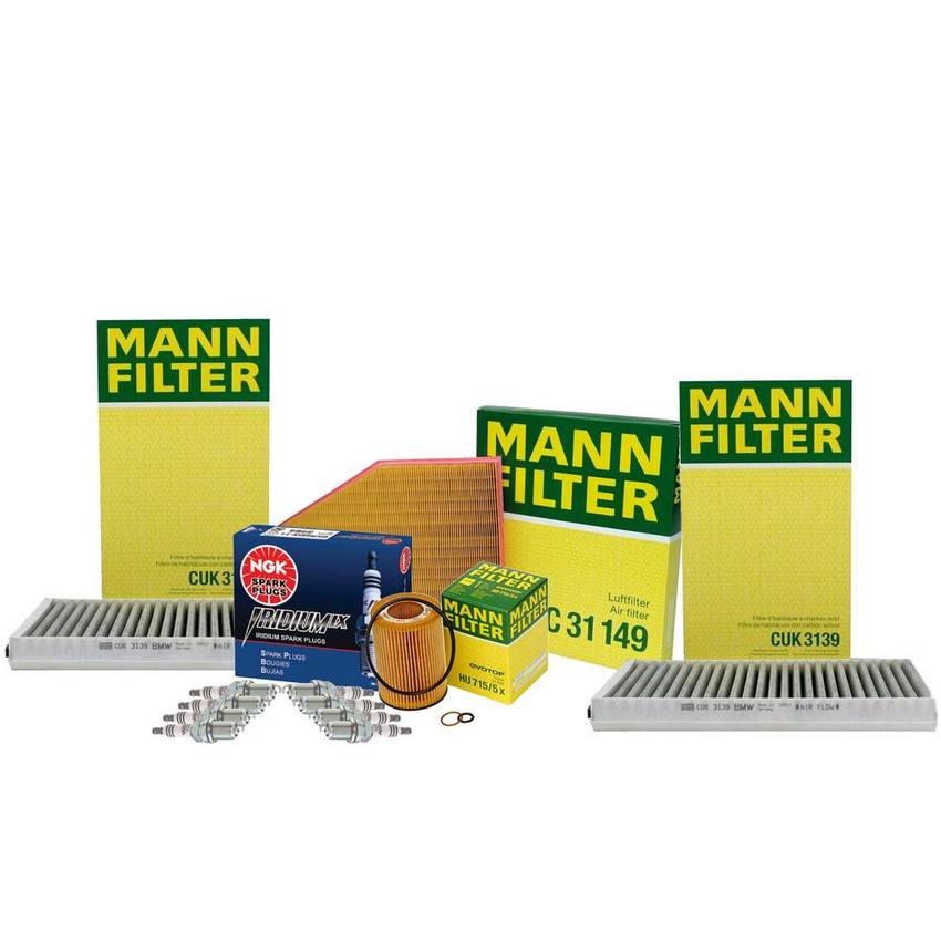 BMW Service Kit – Air/Cabin/Oil Filters & Spark Plugs Mann-Filter BM ...