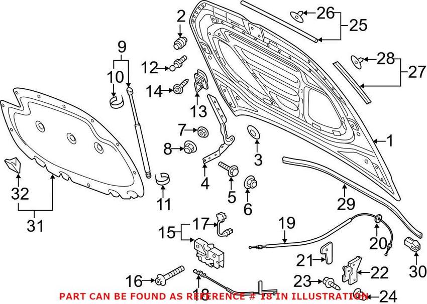 VW Hood Release Cable – Front 5G1823531C Genuine VW/Audi 5G1823531C
