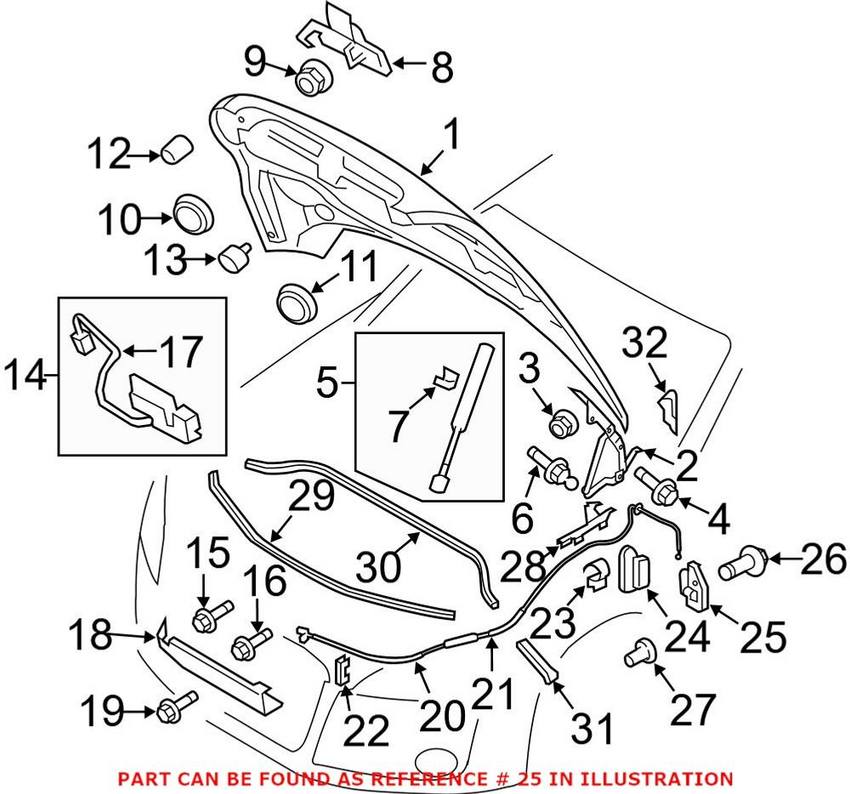 Audi Hood Release Handle Bracket 8J1823633C Genuine VW/Audi 8J1823633C
