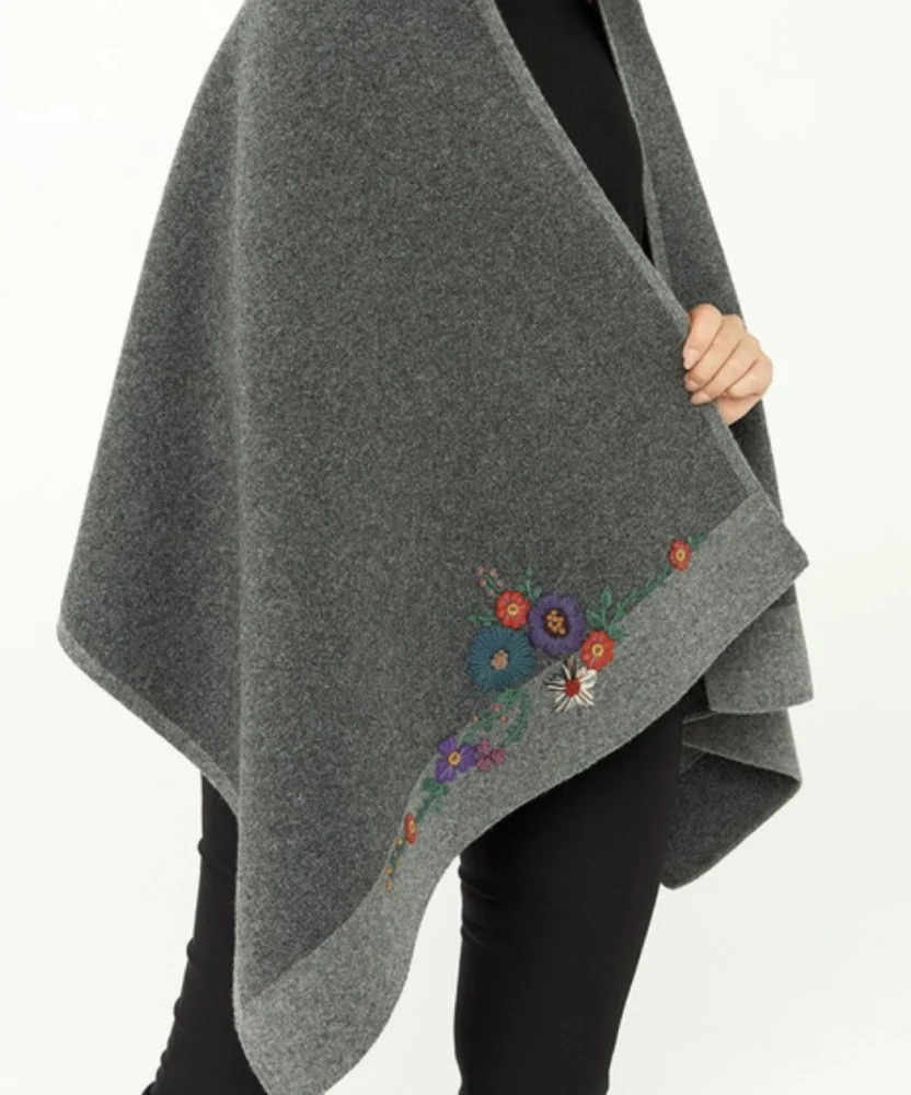 Gray Kashmiri wool shawl with Turkish wool hand embroidery, 72 x 160 cm ...