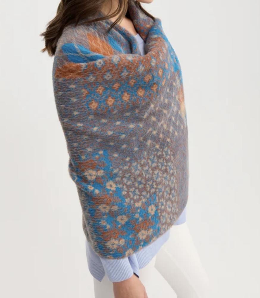 Soft natural rabbit fur shawl with Kashmiri and Turkish wool, turquoise ...