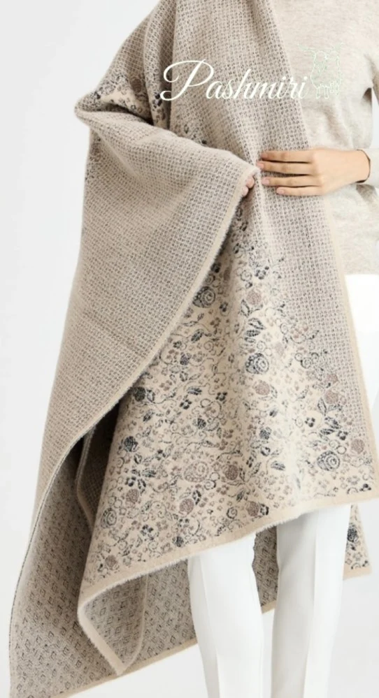 Natural rabbit fur shawl with cashmere and turkish wool , beige colour ...