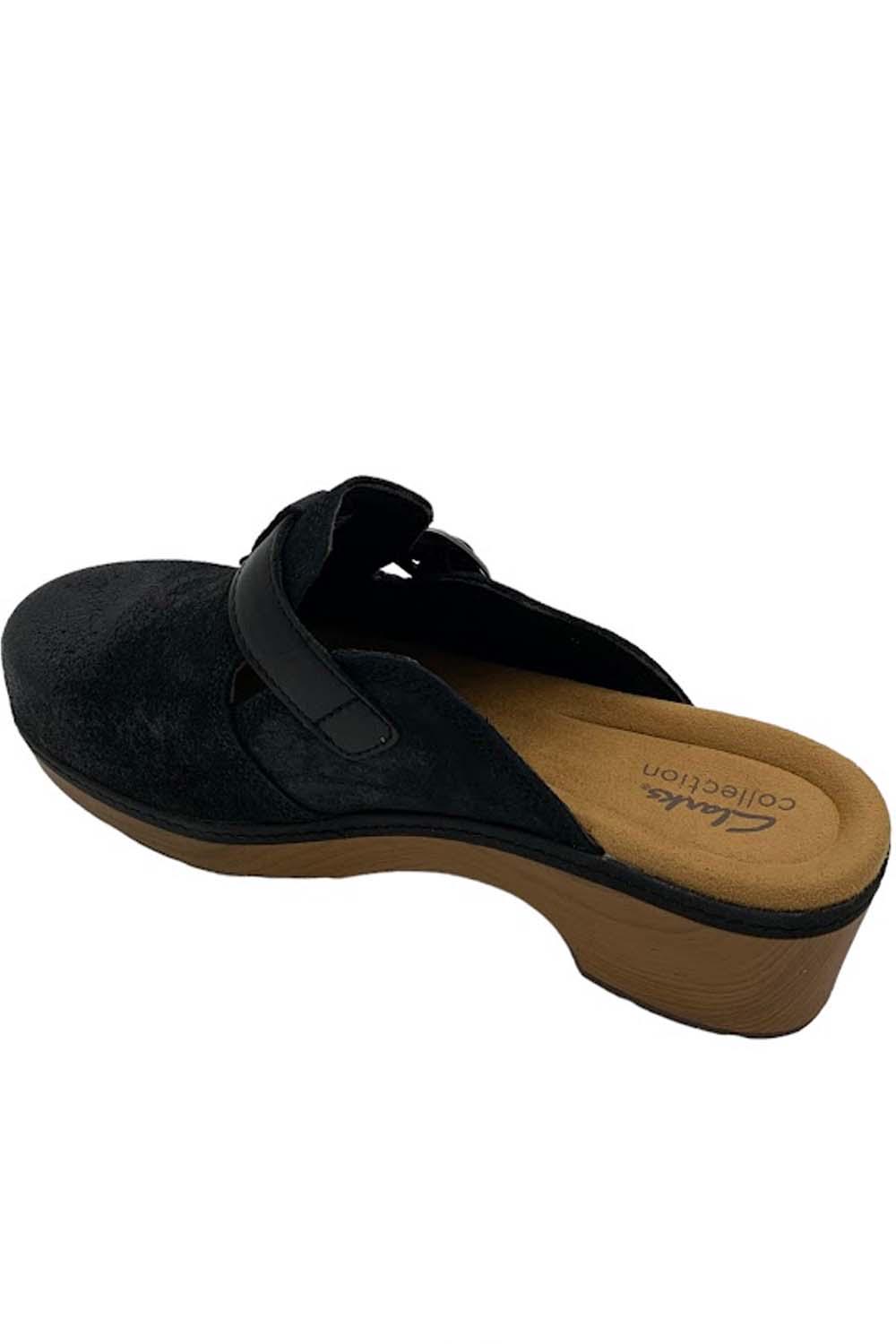 Clarks Collection Leather Heeled Clog Paizlee Nora Black Suede | Jender