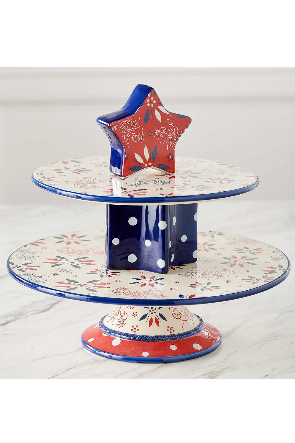 Temp-tations Special Edition Tiered Patriotic Cake Plate | Jender