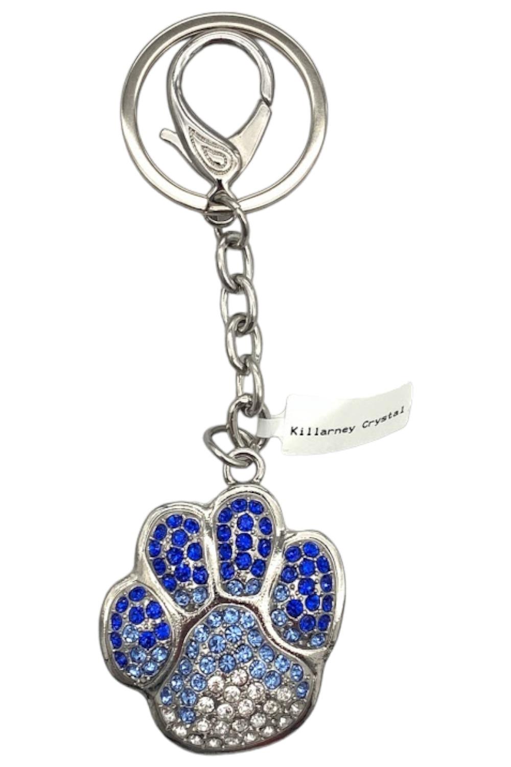Killarney Crystal Choice of Crystal Keychains Blue Paw Print | Jender