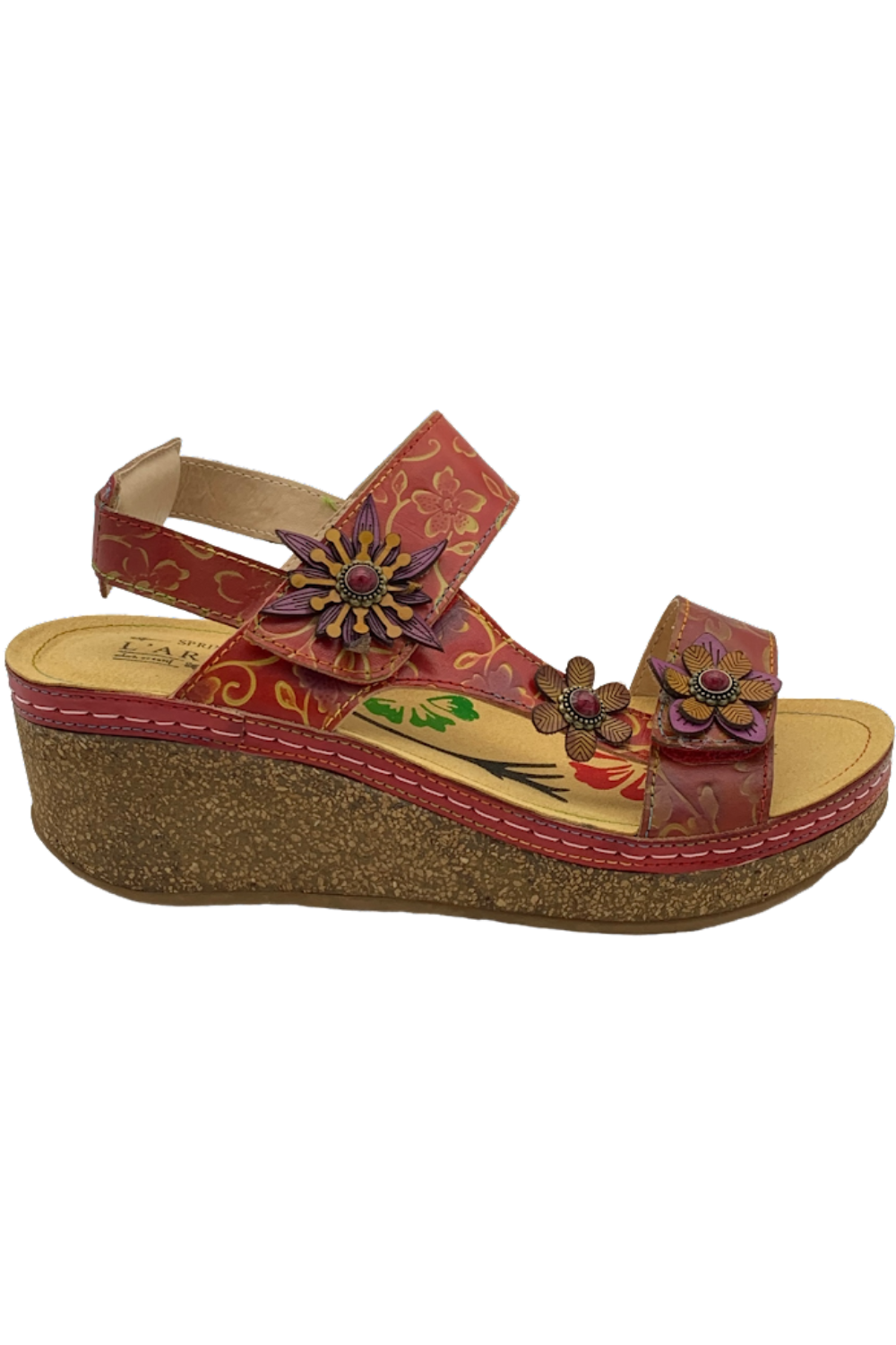 L'Artiste by Spring Step Leather Wedge Sandals Pickford Red Multi | Jender