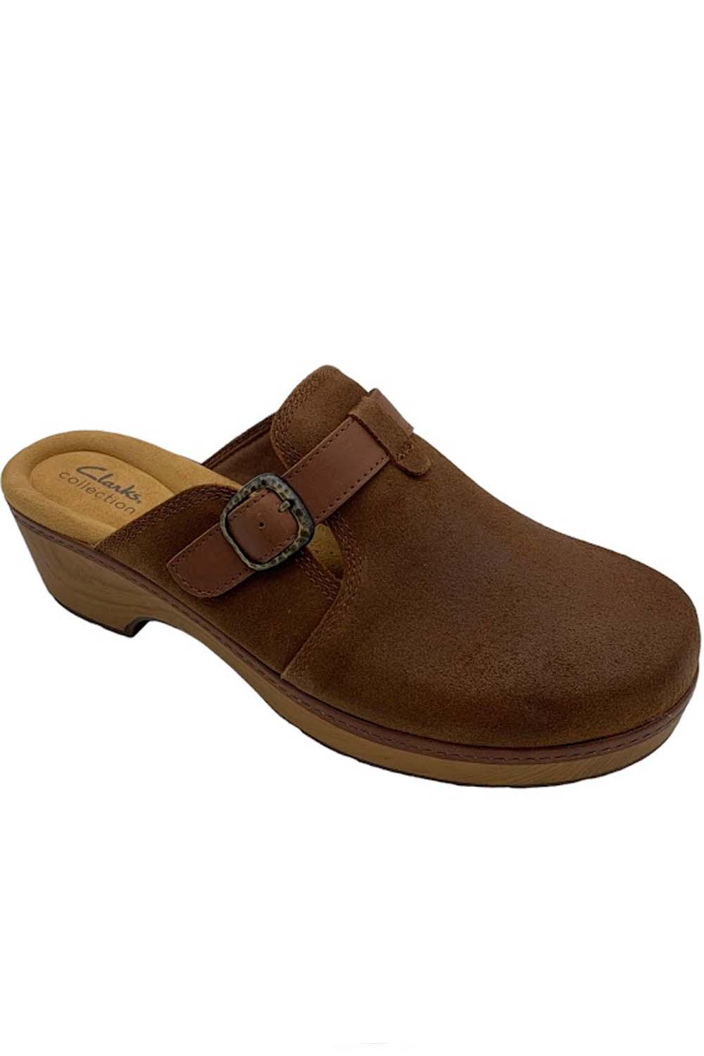 Clarks Collection Leather Heeled Clog Paizlee Nora Tan | Jender