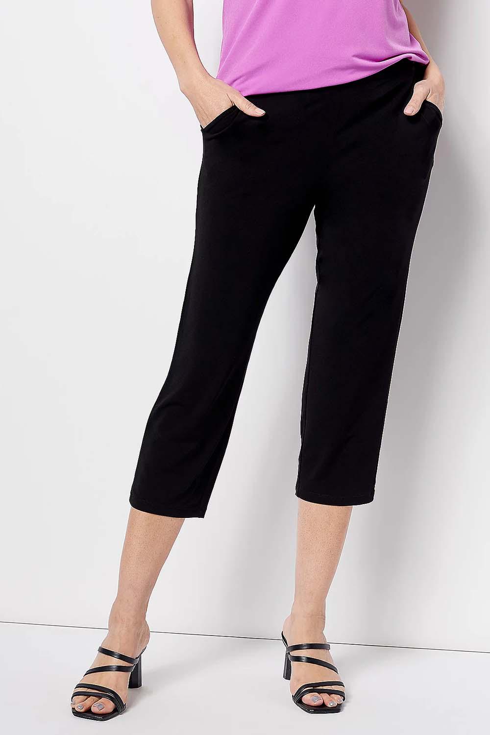 Susan Graver Modern Essentials Liquid Knit Capri Pants Black | Jender