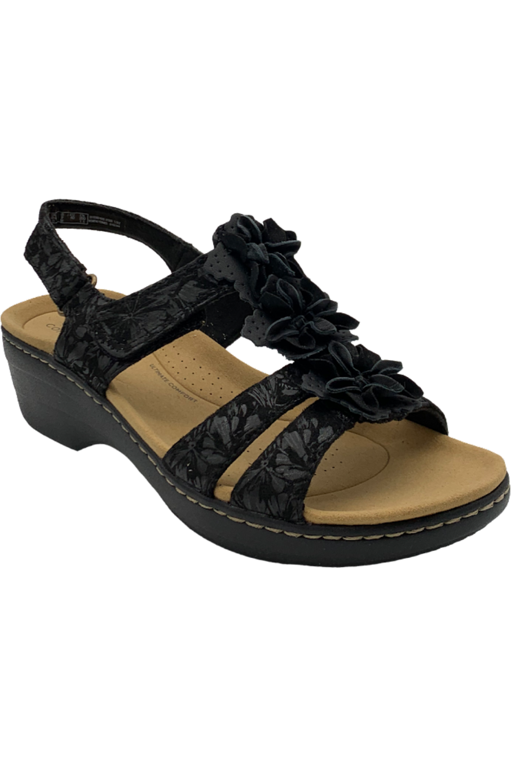 Clarks Collection Floral Wedge Sandals Merliah Sheryl Black Suede | Jender