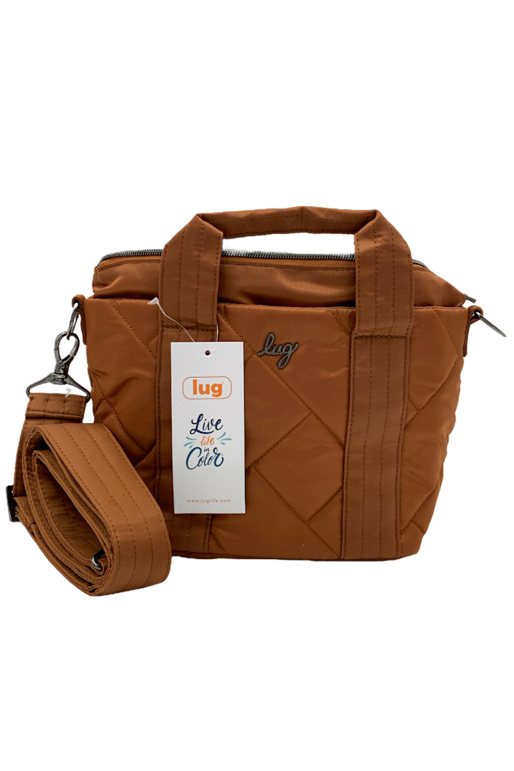 Lug Small Crossbody with Tote Handles Dory Mini Copper Brown | Jender