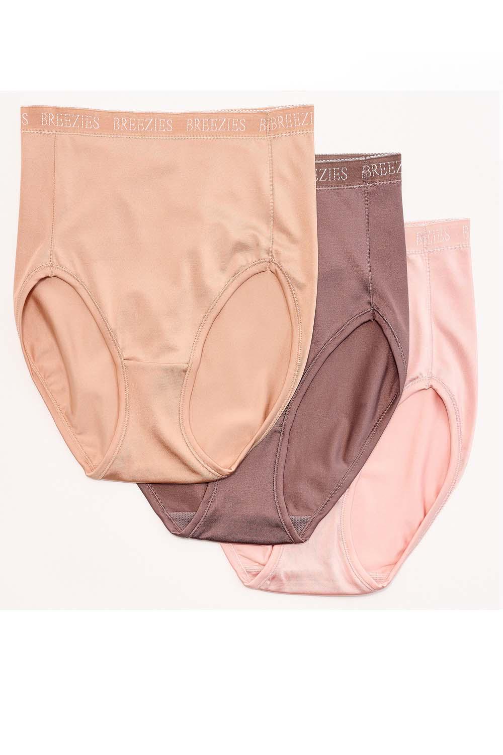 Breezies Set Of 3 Nylon Microfiber High Cut Panties Warm Sand Jender