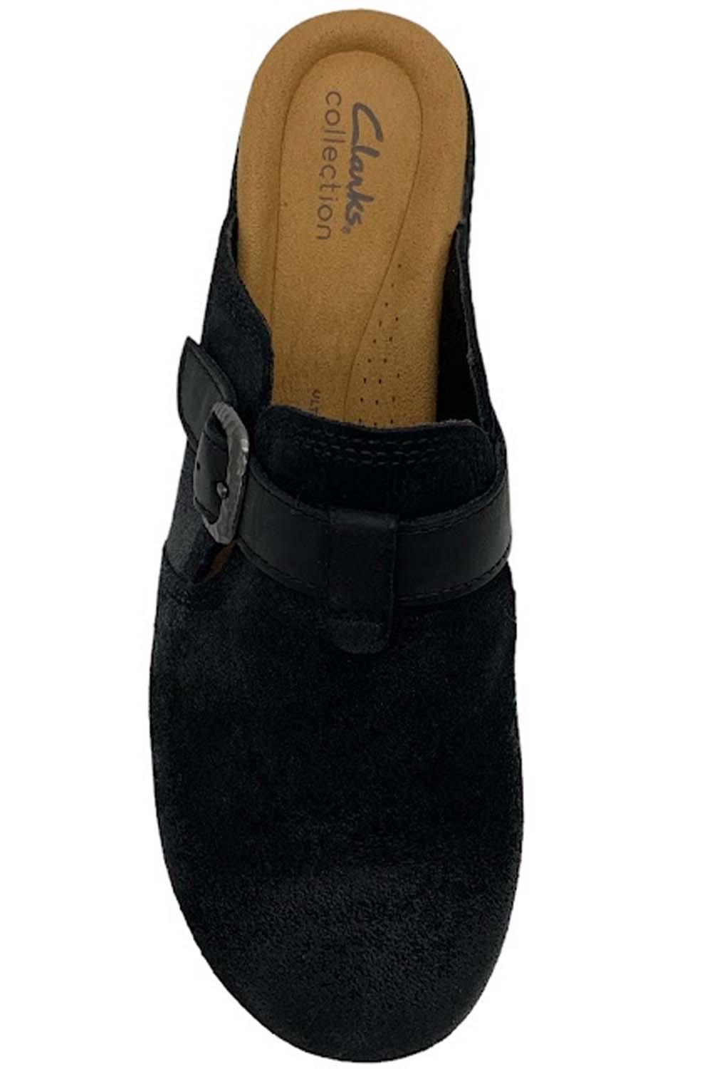 Clarks Collection Leather Heeled Clog Paizlee Nora Black Suede | Jender