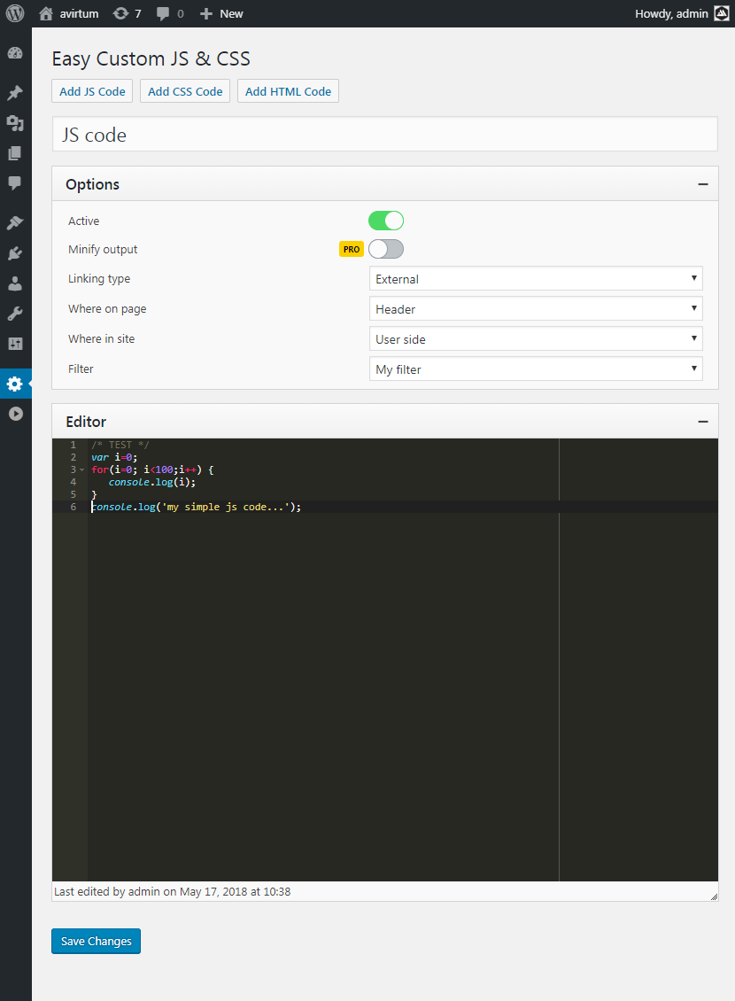 Wordpress Easy Custom Js And Css Plugin