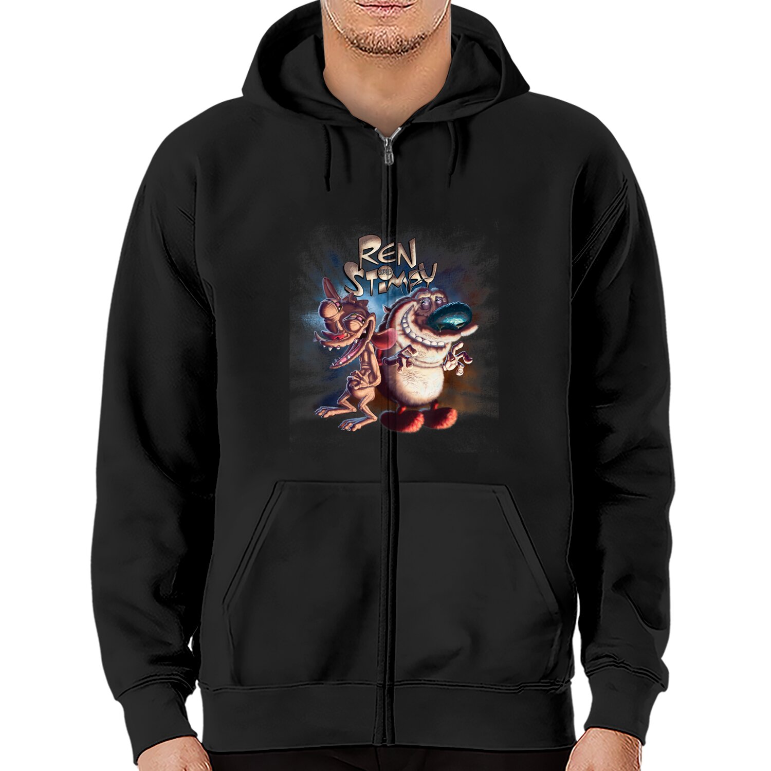 Nickelodeon Ren And Stimpy Realistic Humorous Zip Hoodies
