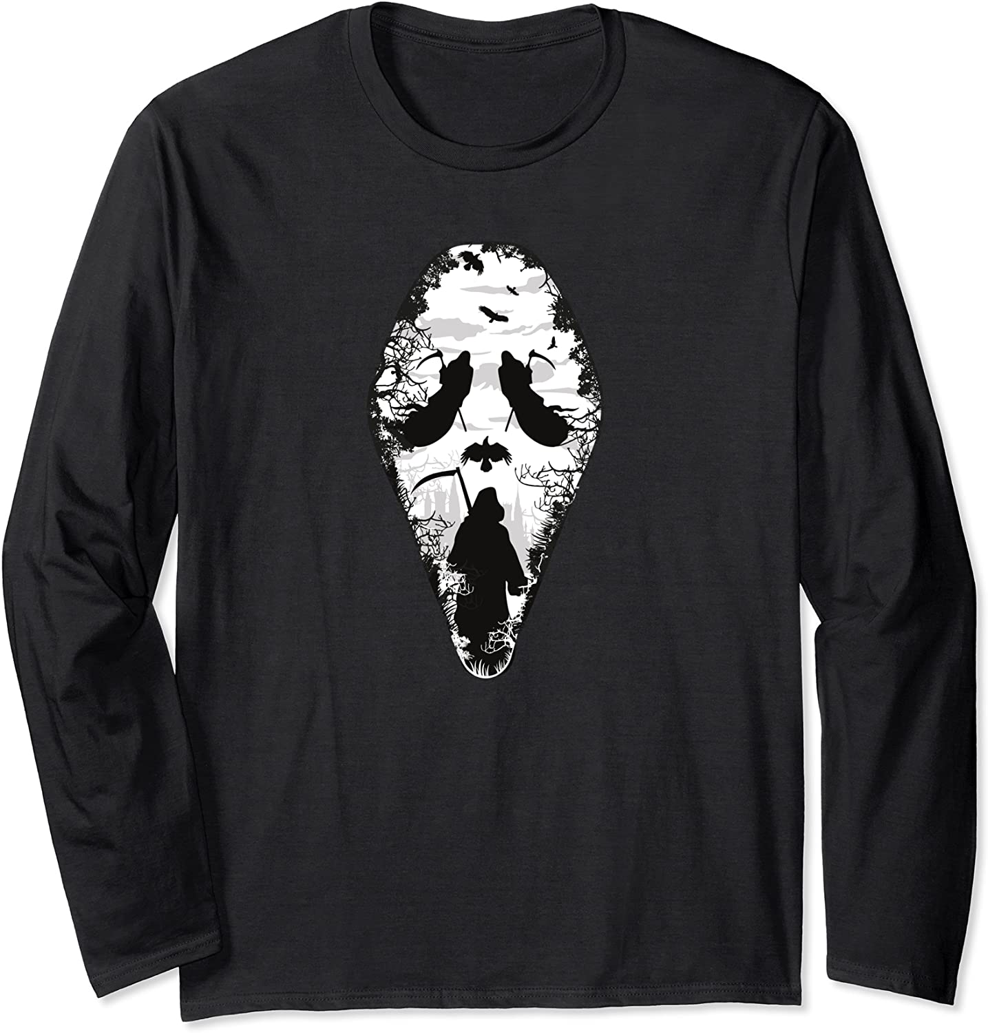 Scream Long Sleeve Scary Grim Reaper Halloween Scream Mask Horror Design