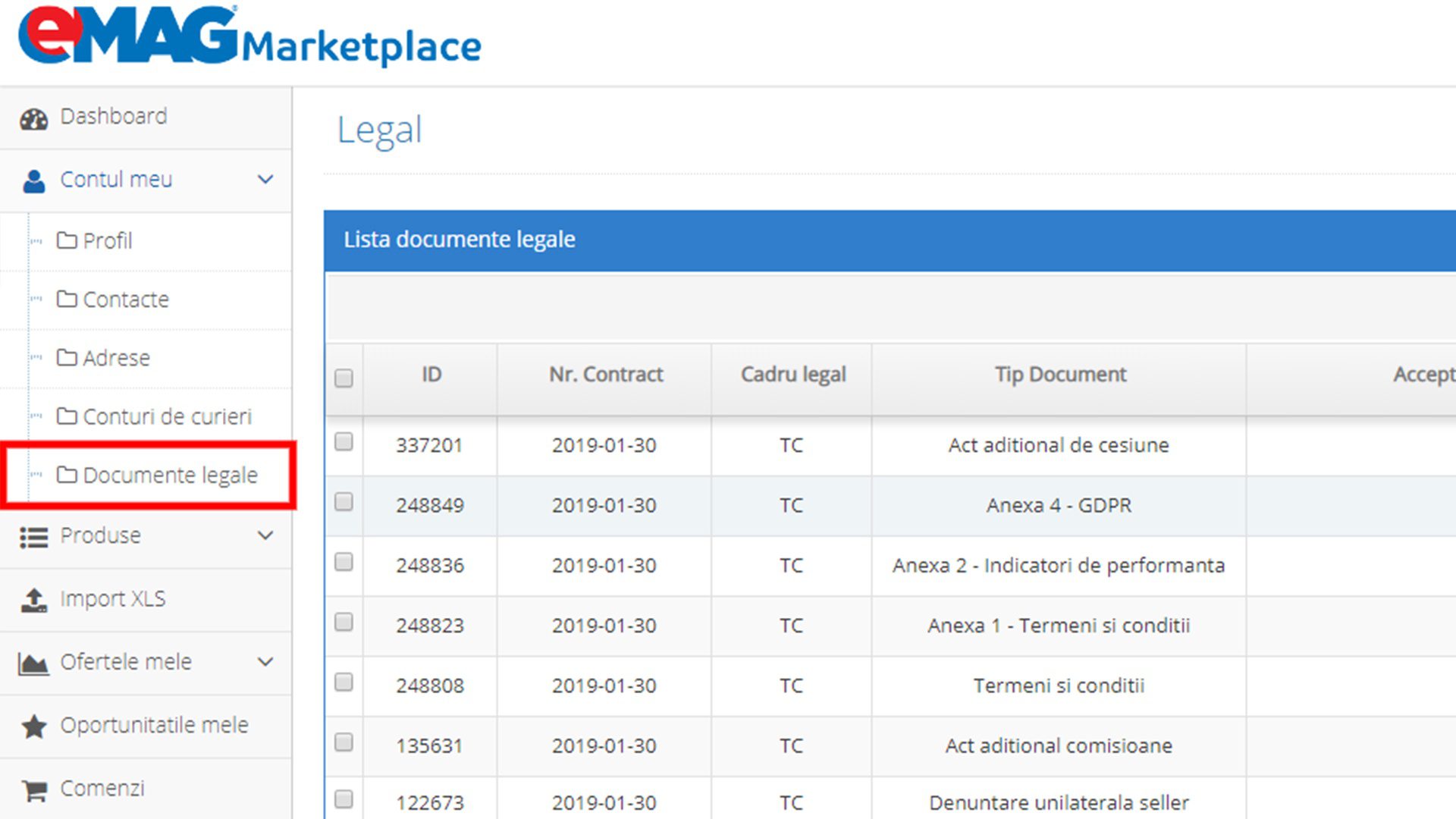 Contul meu – Documente legale - eMAG Marketplace