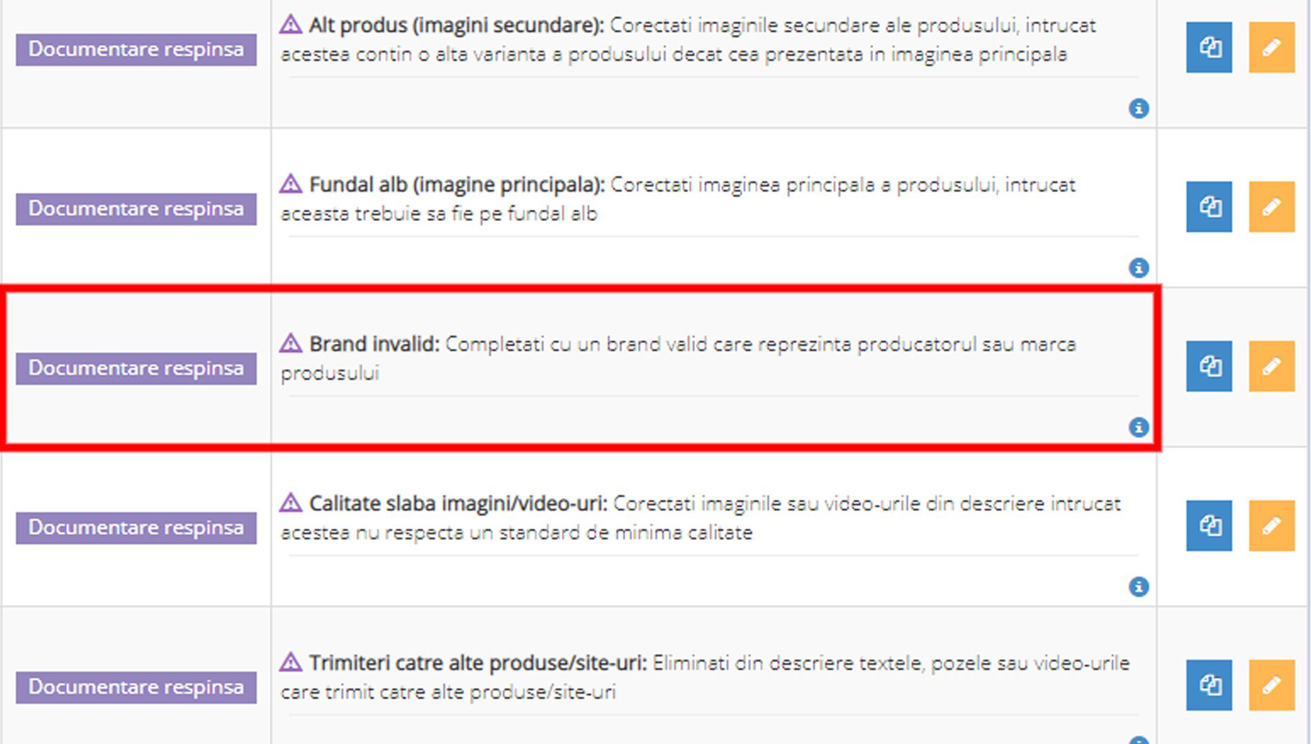 Erori – Brand invalid - eMAG Marketplace