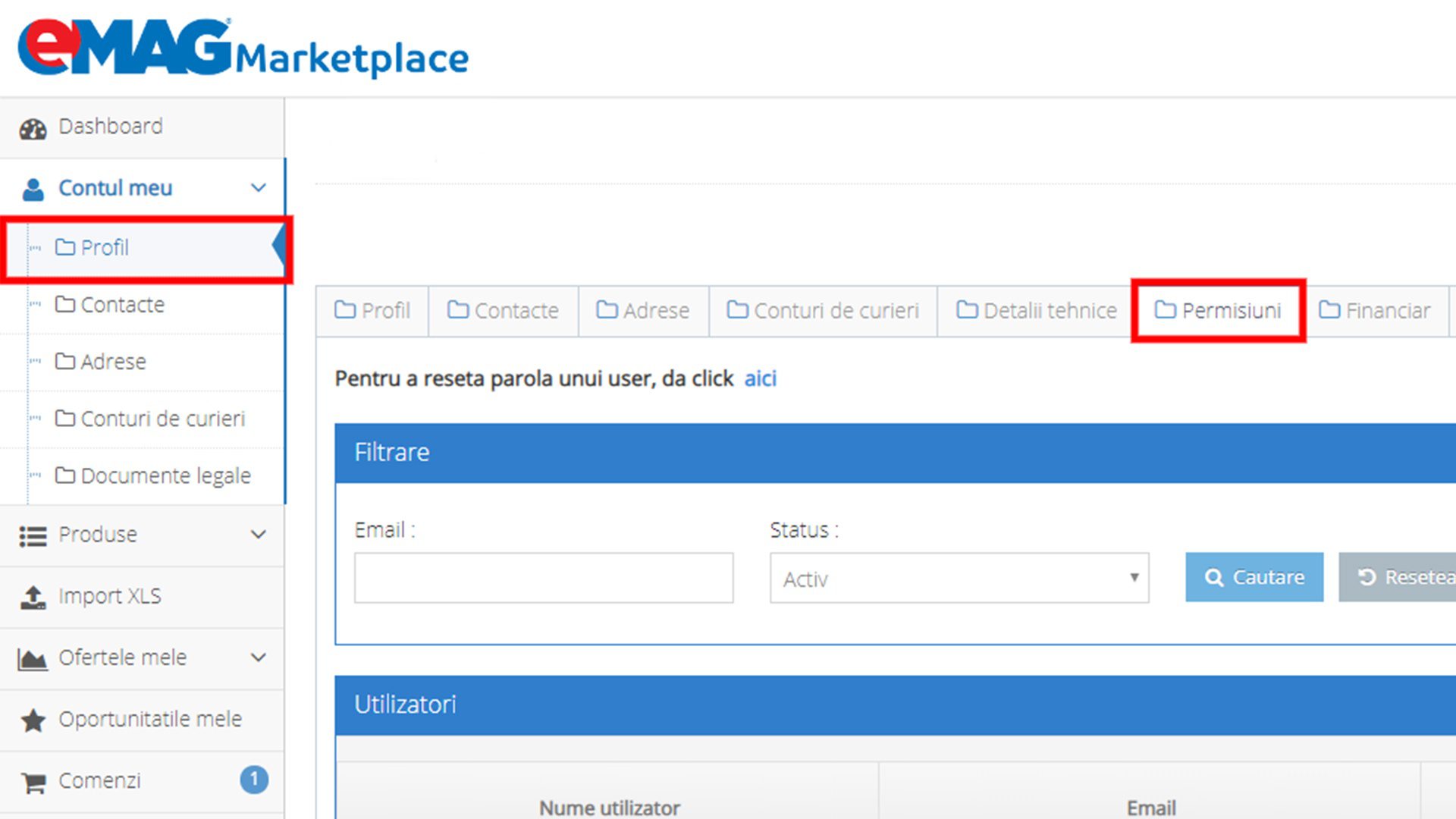 Contul meu – Permisiuni - eMAG Marketplace