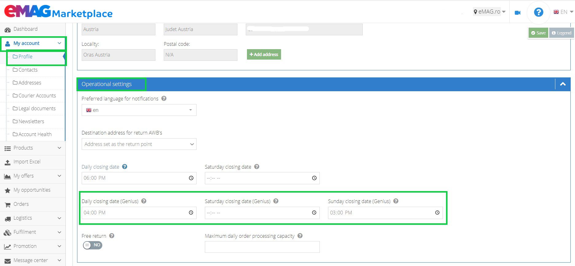 How to change the closing date - Genius - eMAG Marketplace
