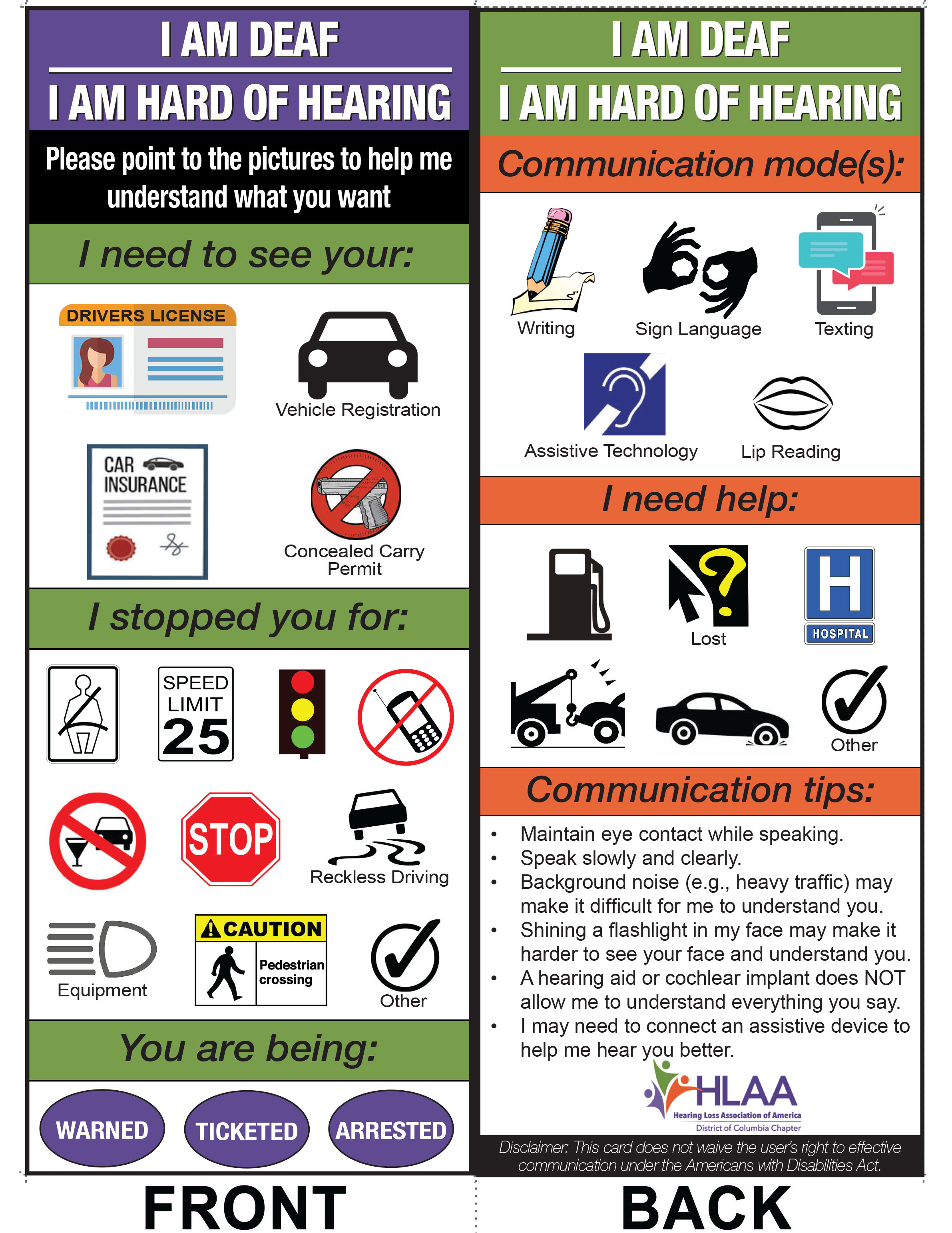 HLAAAdvocacy@hlaagroups.hearingloss.org | VISOR COMMUNICATION CARD for ...