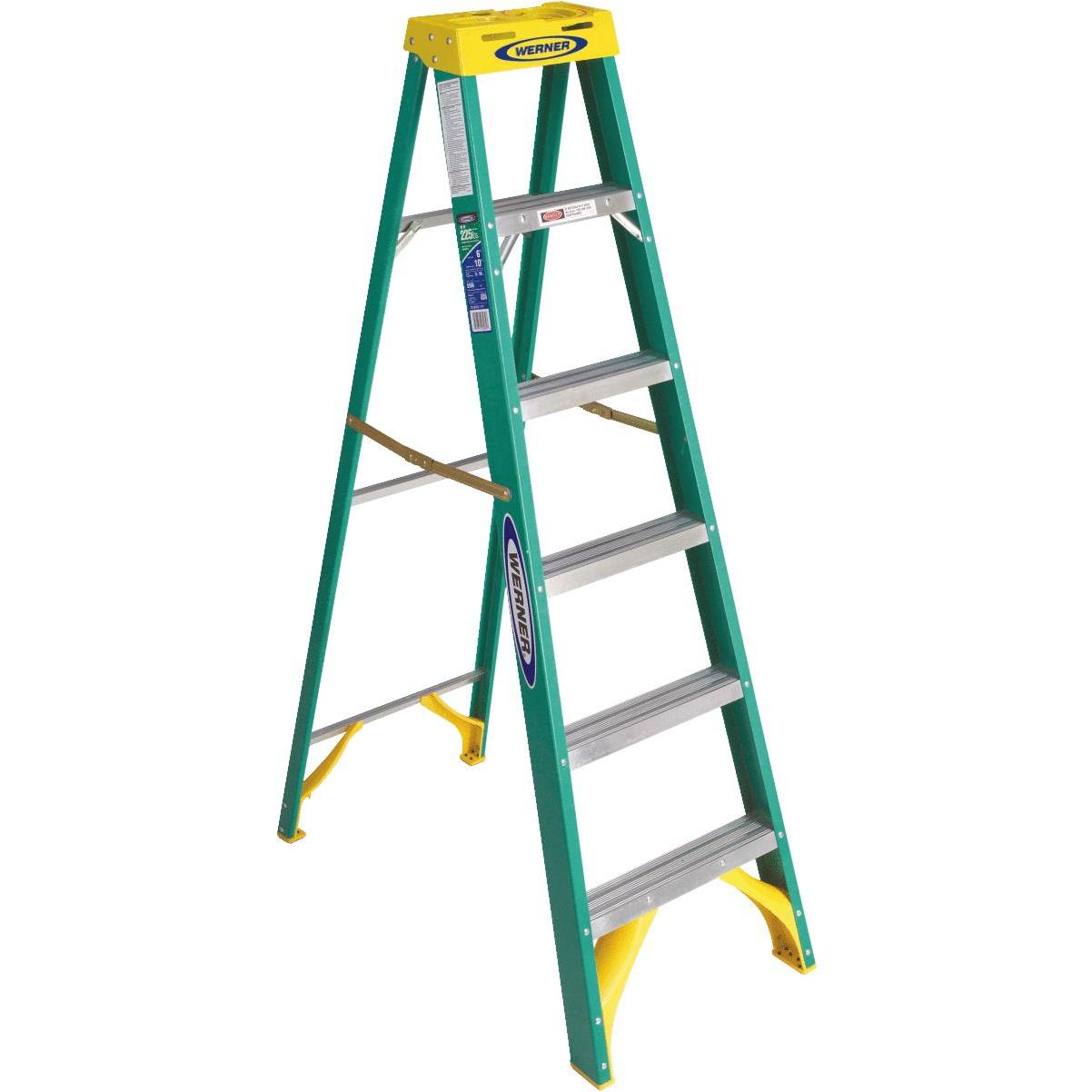 Werner 6 Ft. Fiberglass Step Ladder with 225 Lb. Load Capacity Type II ...