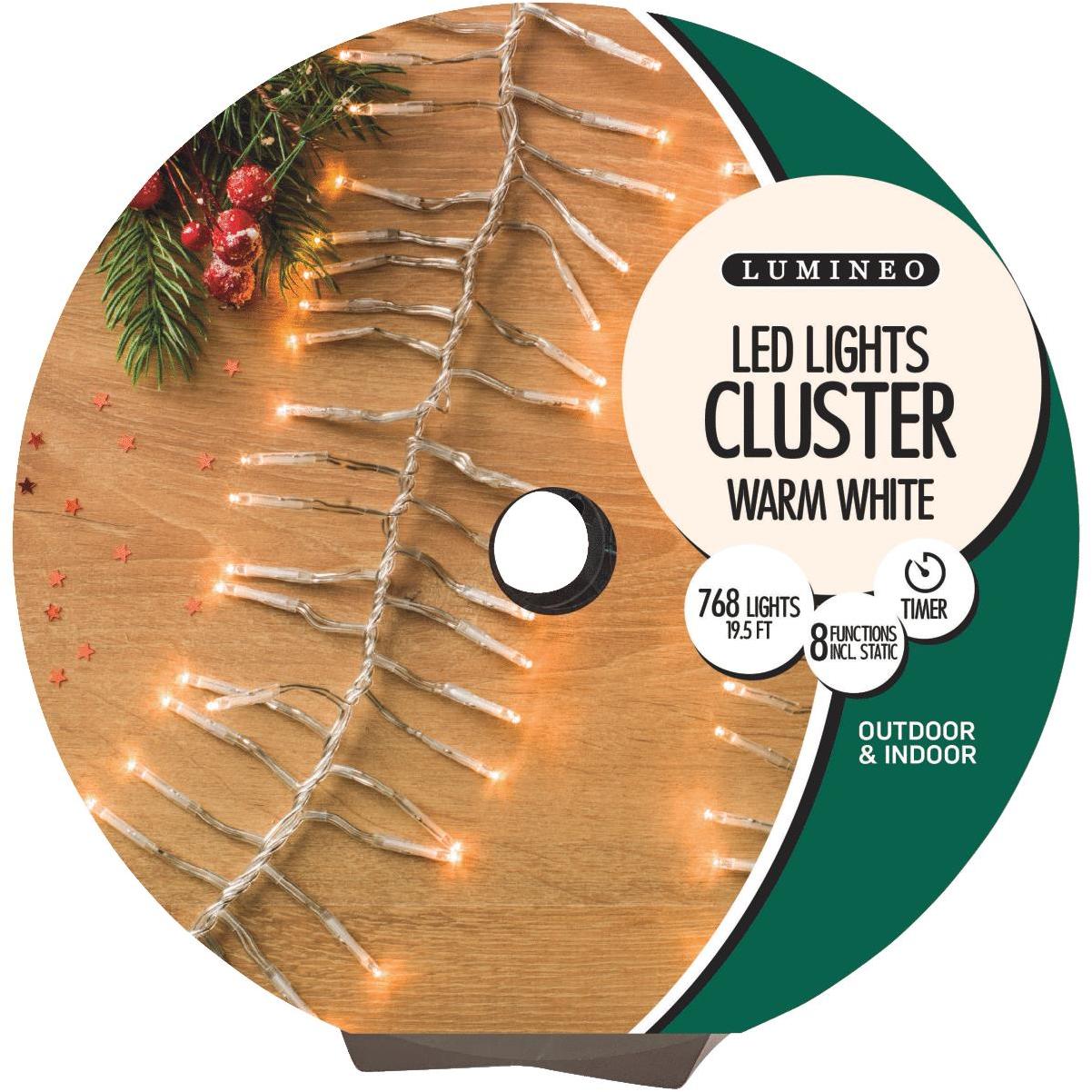 Lumineo Warm White 768-Bulb LED Cluster Light Set with Transparent Wire ...