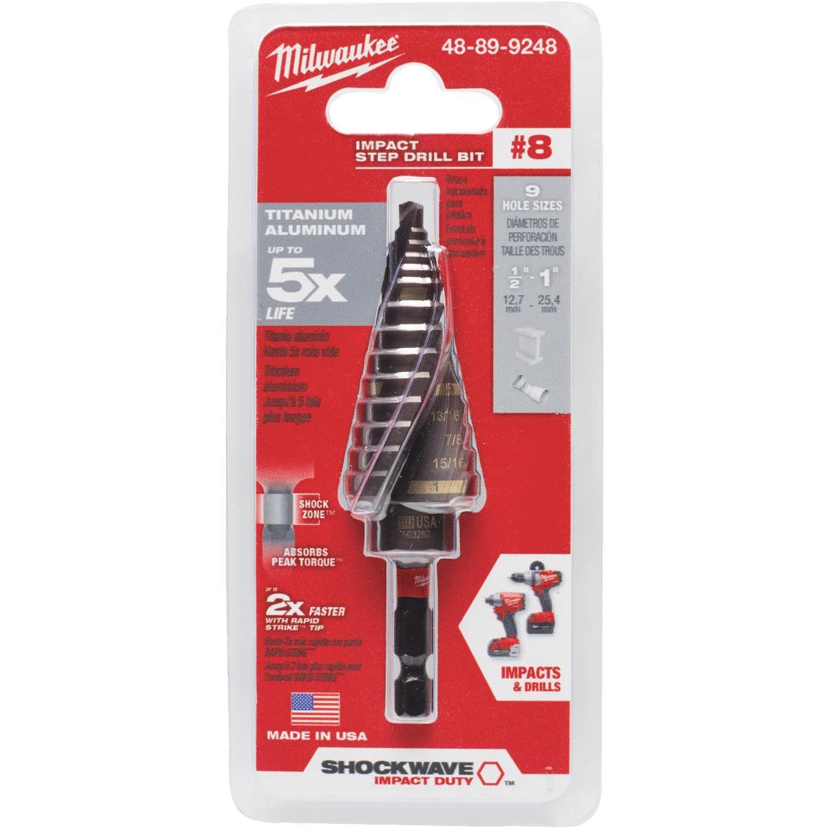 Milwaukee Shockwave Impact Duty 1/8 In. - 1 In. #8 Step Drill Bit, 9 ...