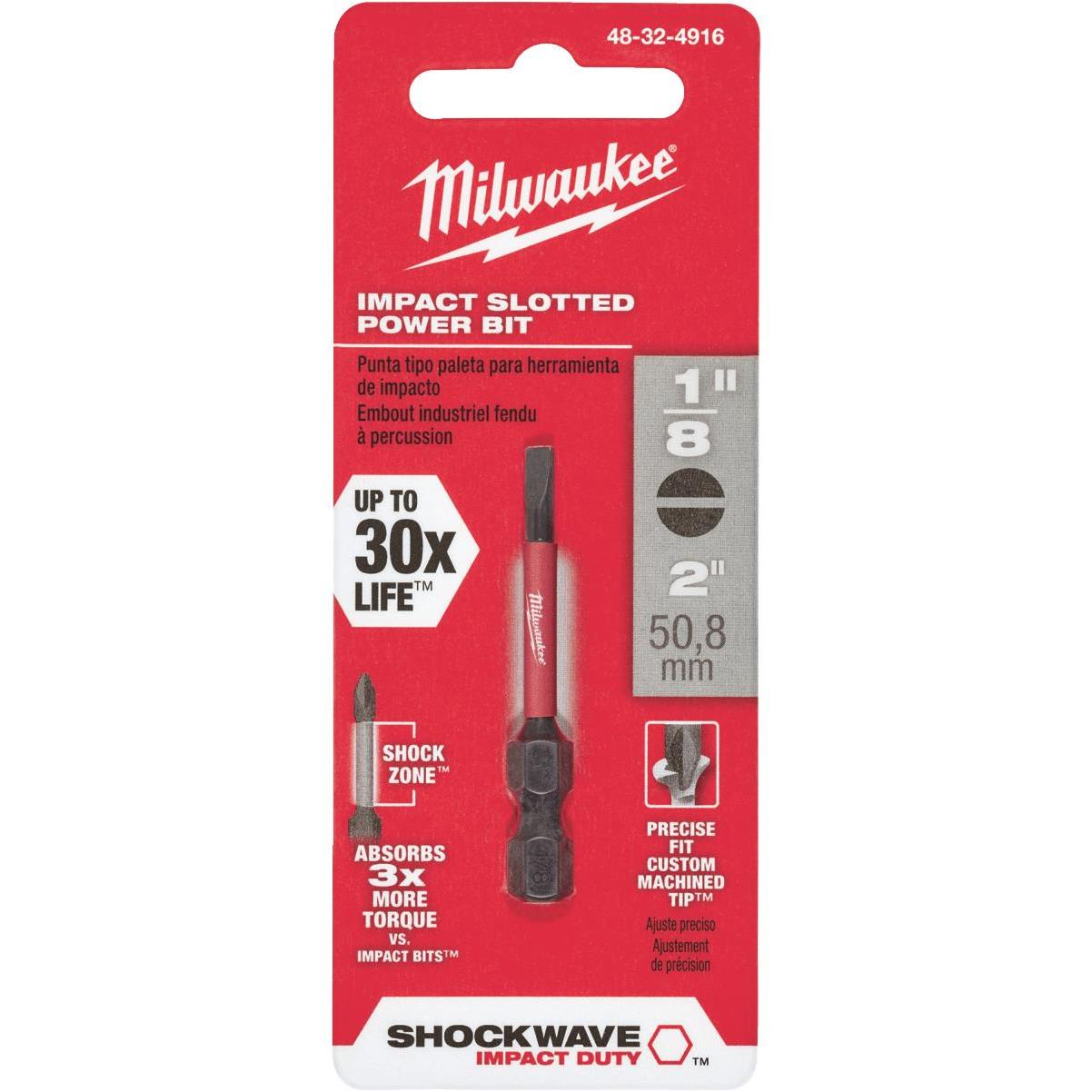 Milwaukee SHOCKWAVE 1/8 In. Slotted 2 In. Power Impact Screwdriver Bit ...