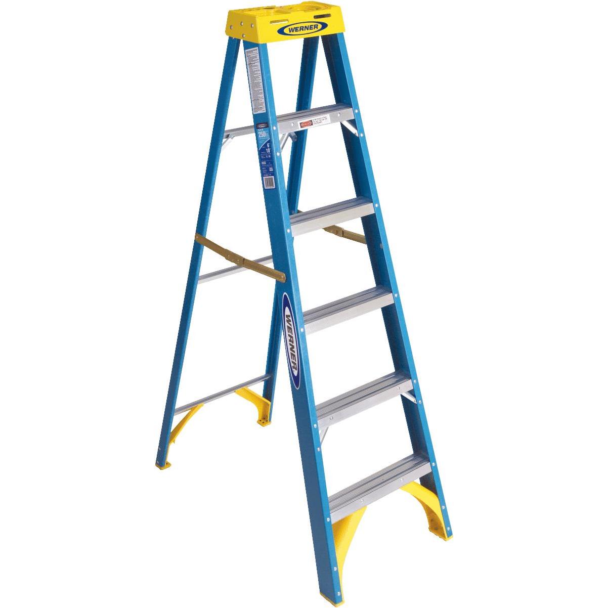 Werner 6 Ft. Fiberglass Step Ladder with 250 Lb. Load Capacity Type I ...