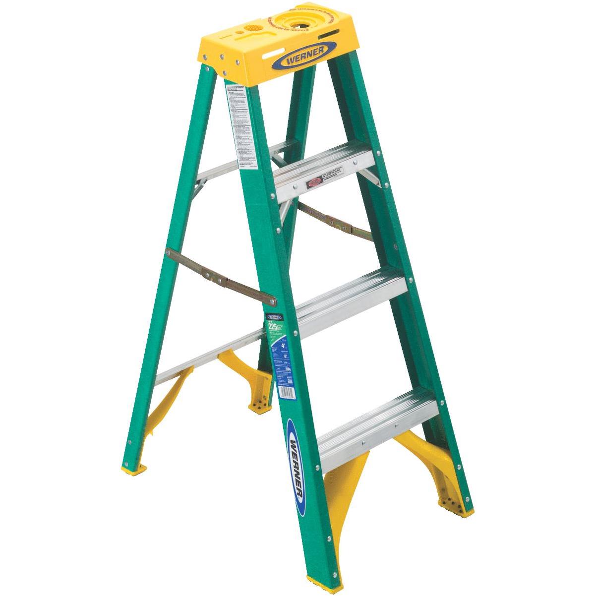Werner 4 Ft. Fiberglass Step Ladder with 225 Lb. Load Capacity Type II ...