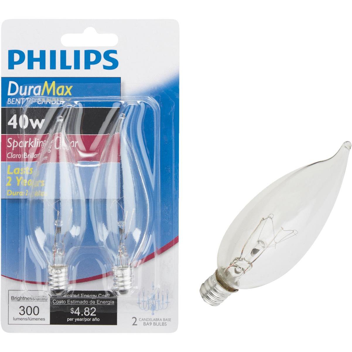 Philips DuraMax 40W Clear Candelabra BA9 Incandescent Bent Tip Light ...