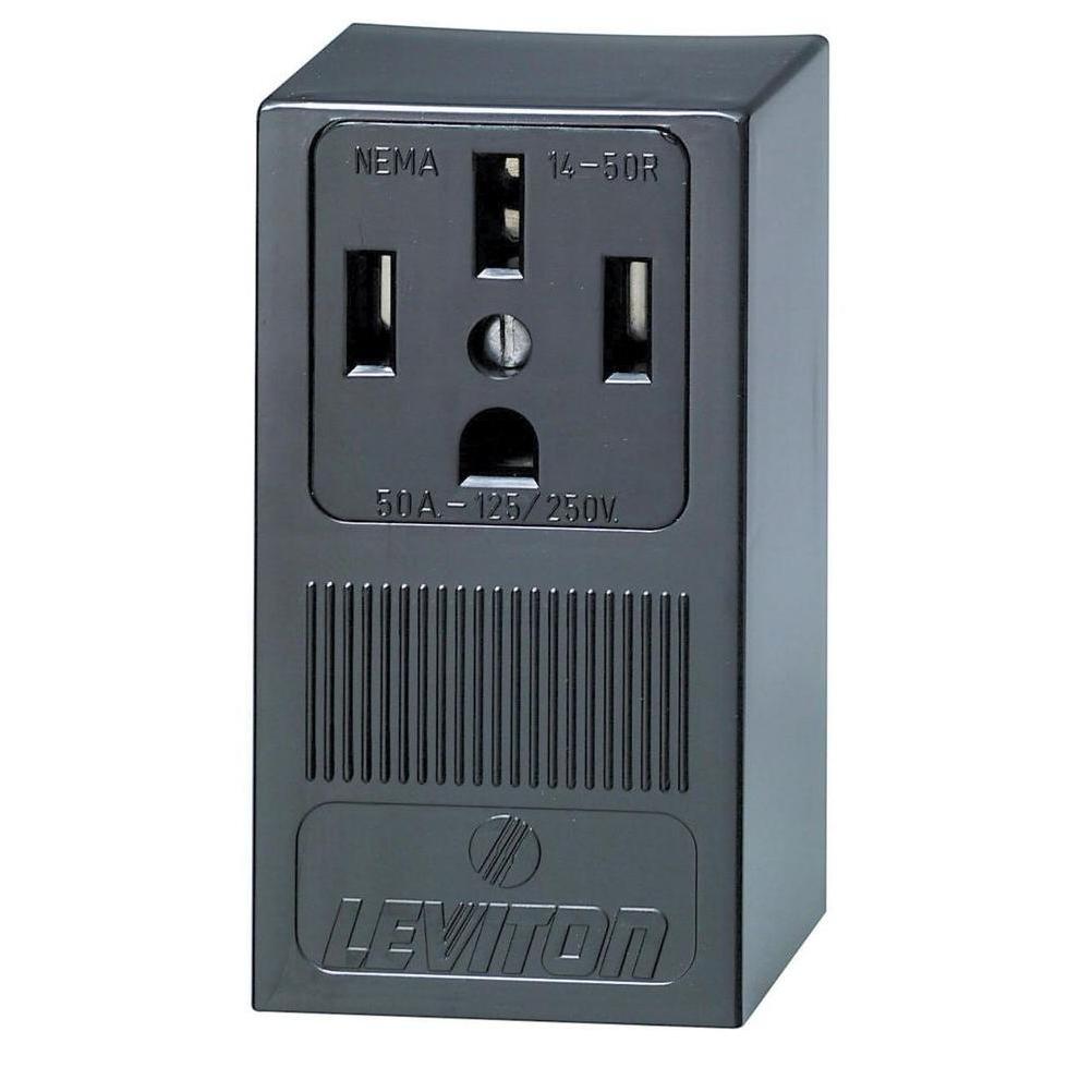 Leviton 50A Surface Mount Black 14-50R Grounding Range Power Outlet ...