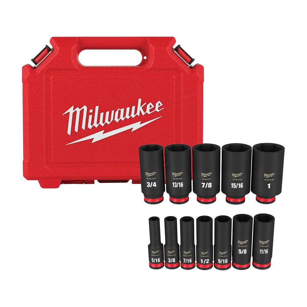Milwaukee SHOCKWAVE 3/8 in. Drive Deep Well 6 Point Impact Socket Set ...