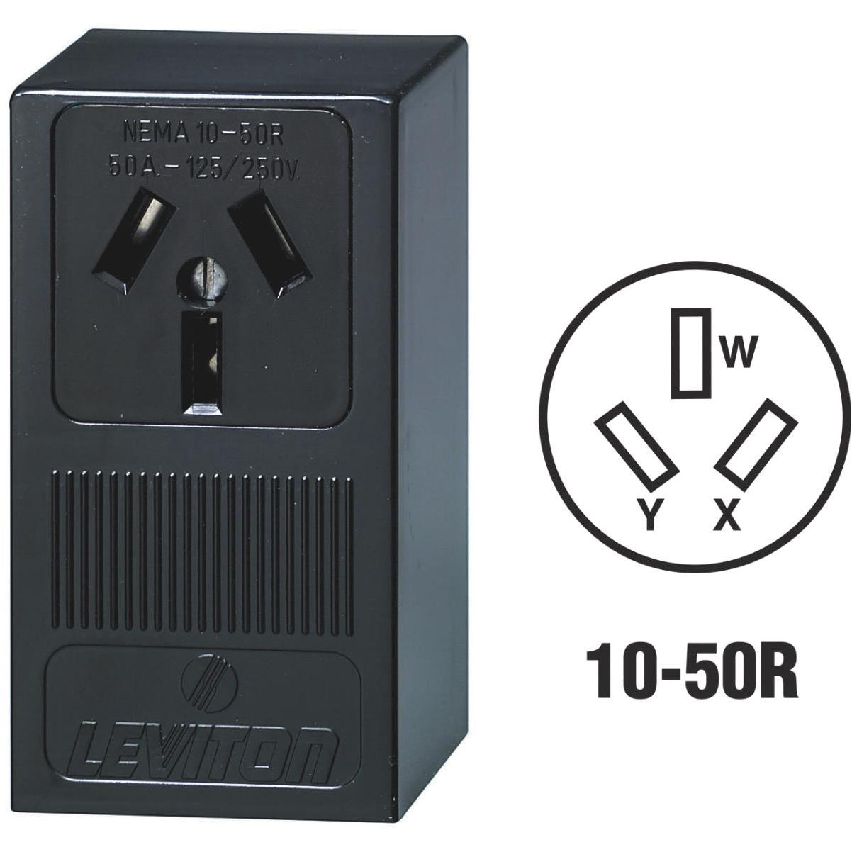 Leviton 50A Surface Mount Black 10-50R Non-Grounding Range Power Outlet ...