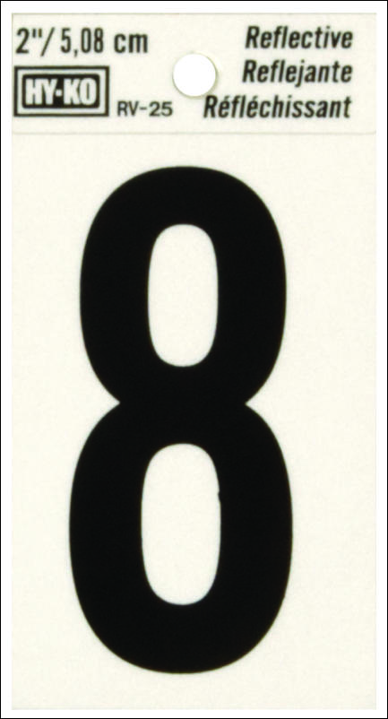Hy-Ko Products NUMBER HOUSE 8 2IN REFL BLK | Paradise Lumber & Hardware