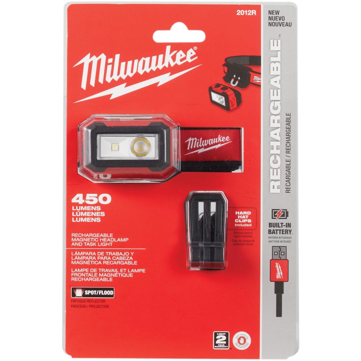 Milwaukee 450 Lm. LED Rechargeable Magnetic Headlamp & Task Light ...
